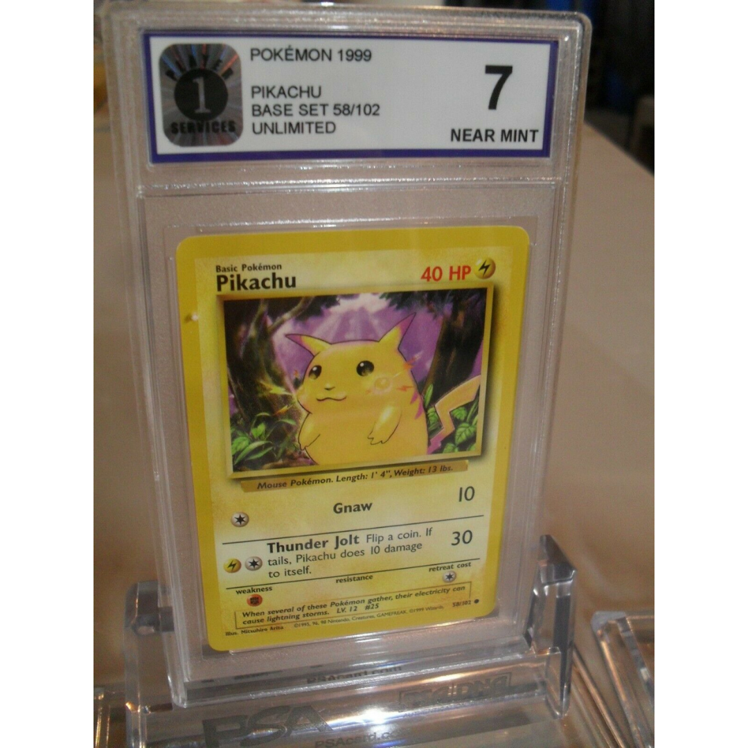 P1 Graded 7 Pikachu Base set 58/102 Common Pokemon Card – retroforless